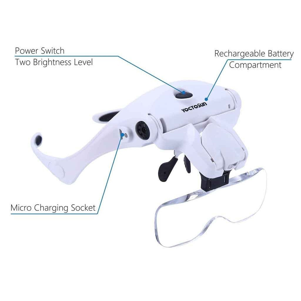 Head Mounted Magnifying Glasses With LED Lights - Rechargeable ...